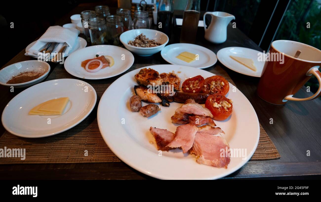 Morning Meal Breakfast Buffet Food Ham Cheese Tomatoes Sausages Stock ...