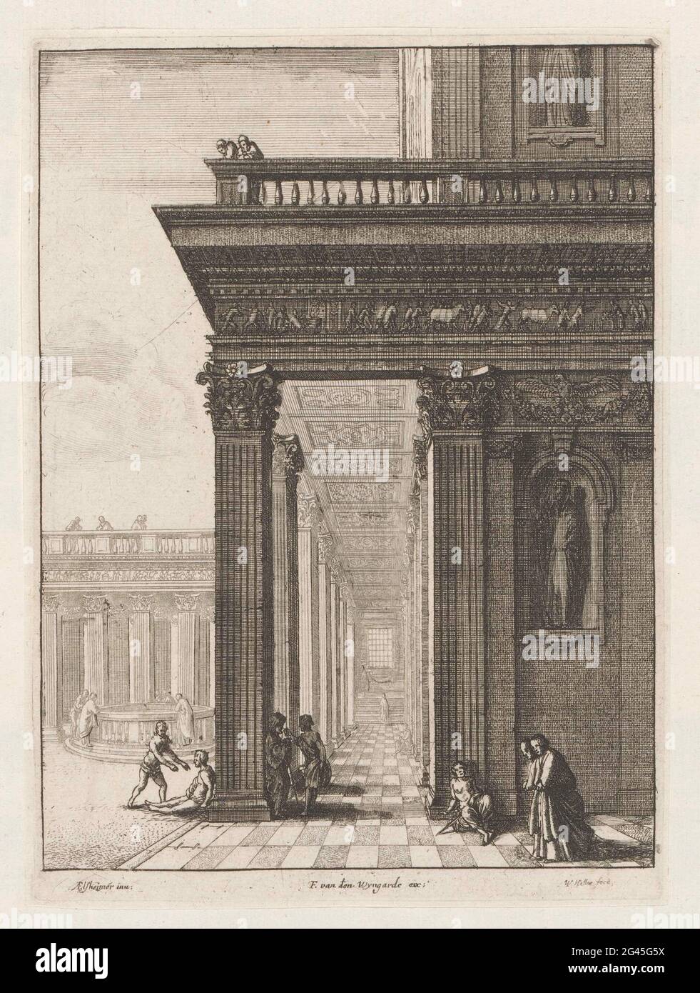 Colonnade and courtyard of a palace; MAGESYN DER ITALIAN BUILDINGS. The ...