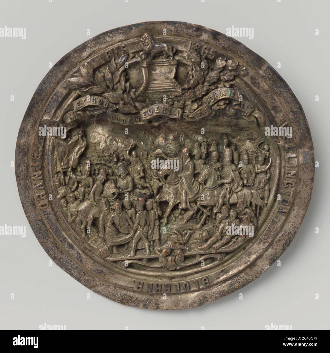 Plaque from the Battle of Waterloo. Plaque of red copper, mechanically ...