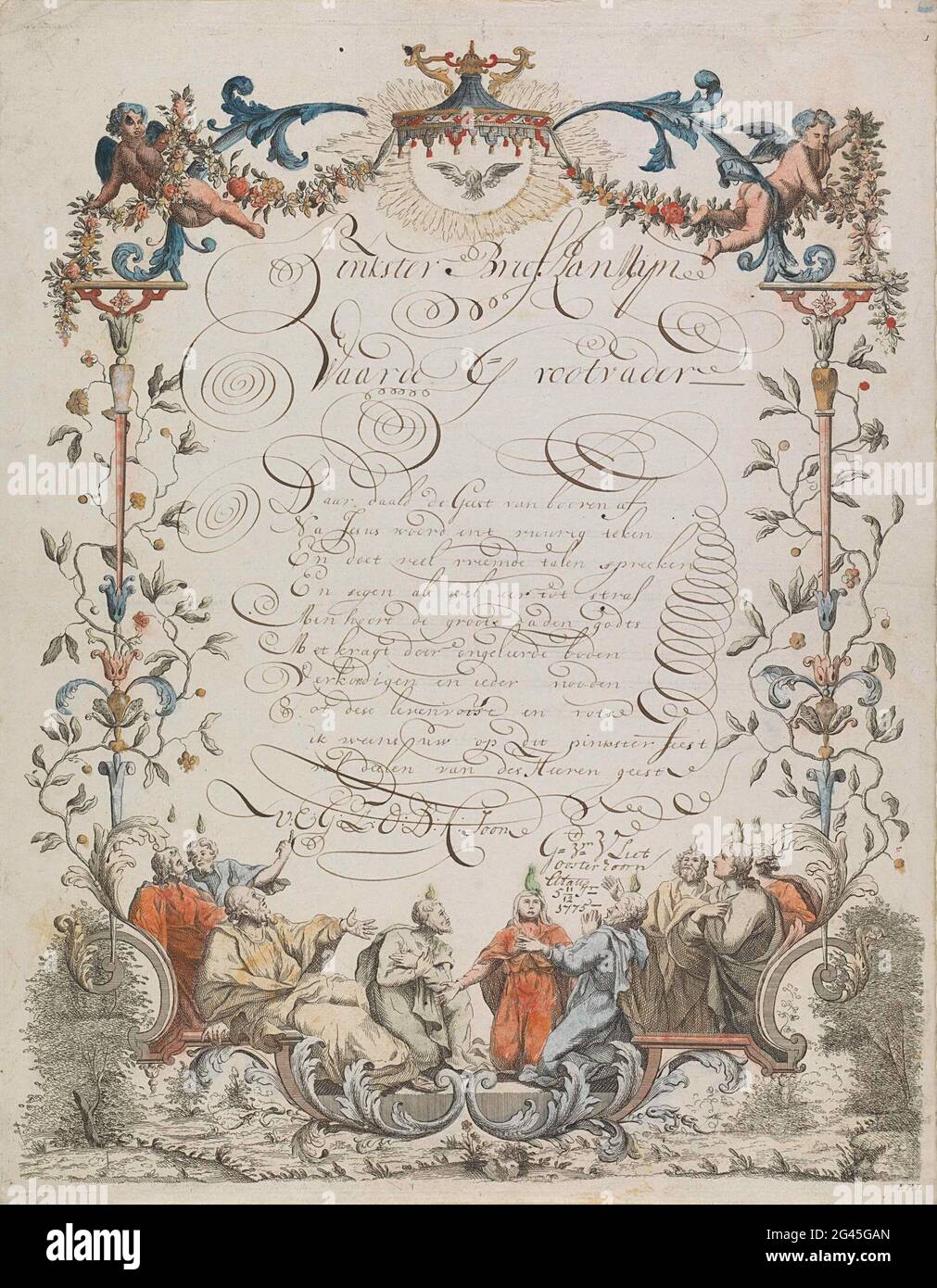 Greeting letter with the needle falling of the Holy Spirit. Greeting ...