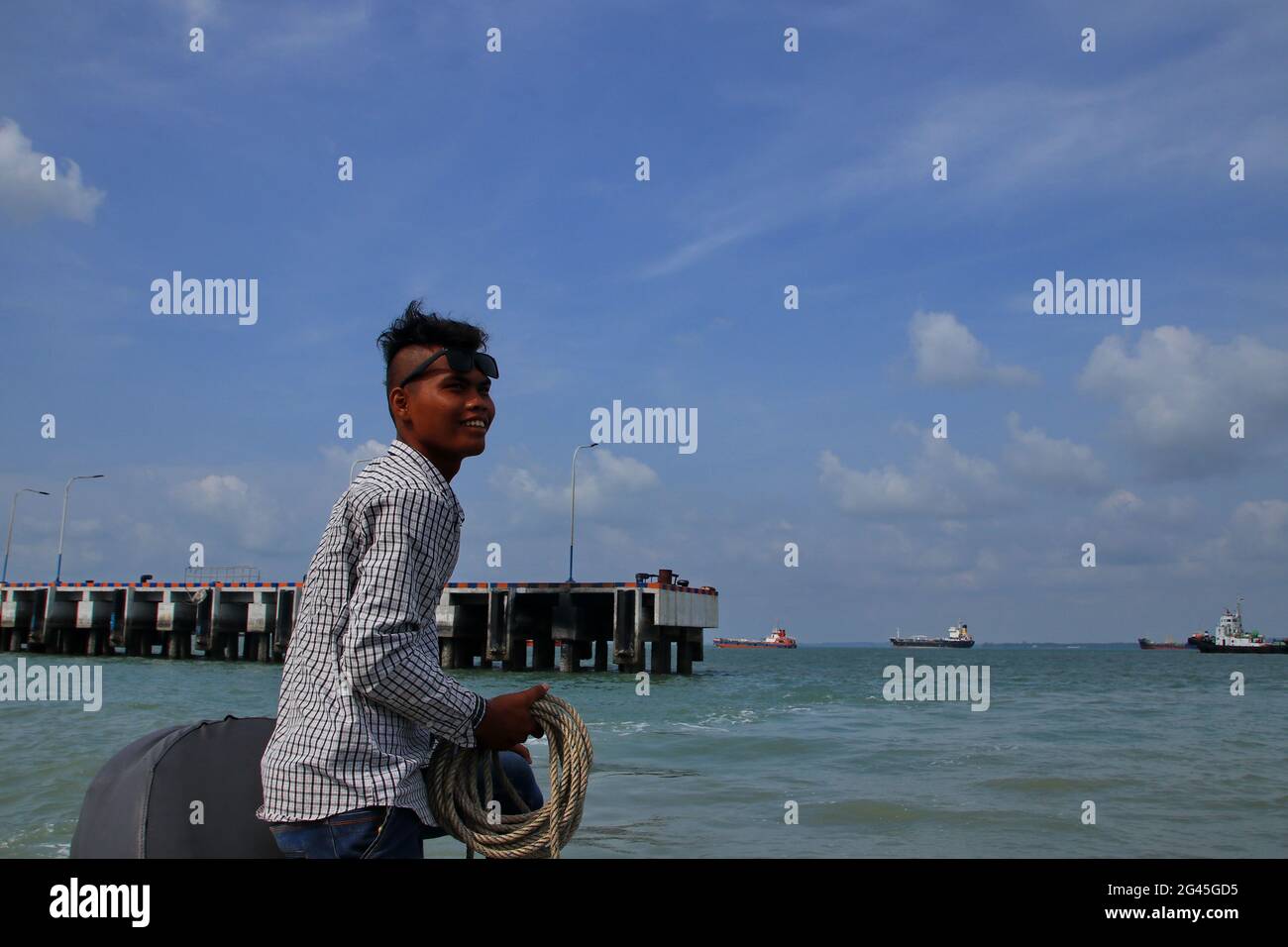 Sri Bintan Pura Port, ferry terminal bridge that carries passengers ...