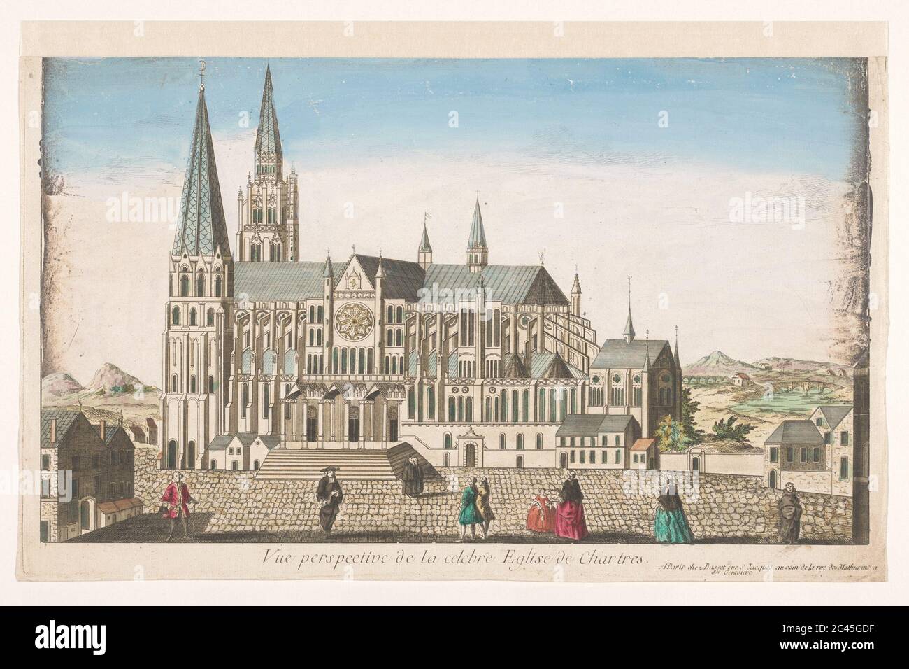 View of the Cathedral of Chartres; Vue perspective de la Celebre Eglise ...