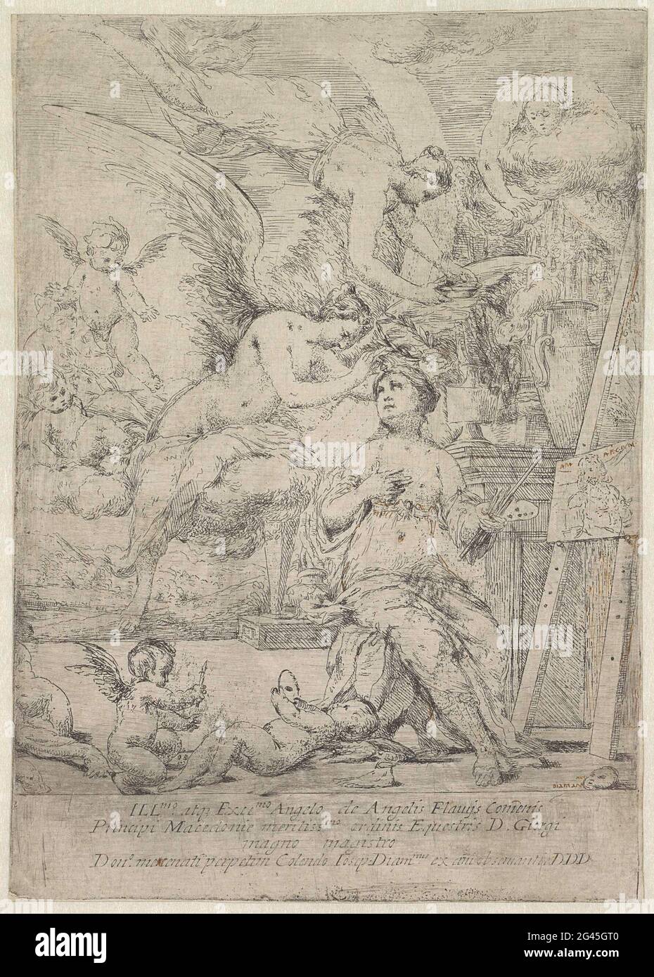 Painting woman between angels (Personalization of painting). A women's ...