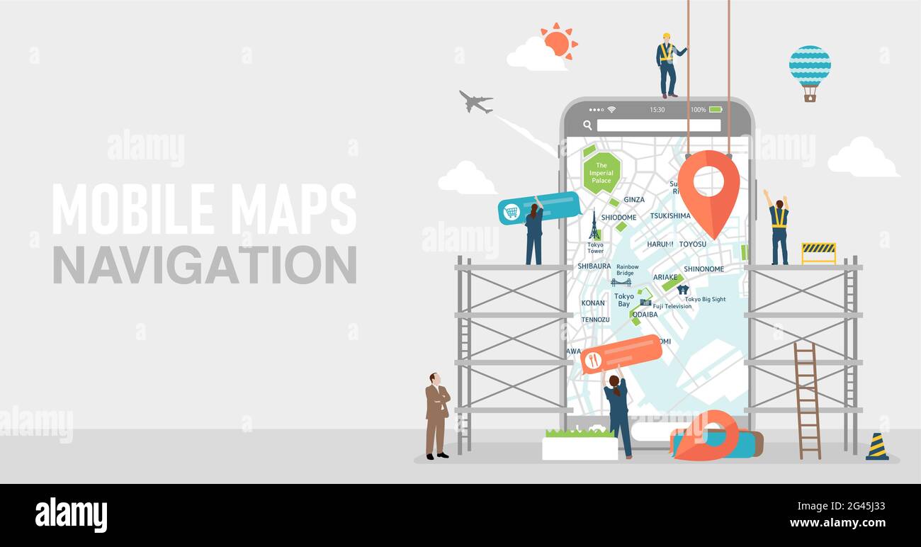 Mobile map apps concept banner illustration Stock Vector Image & Art ...