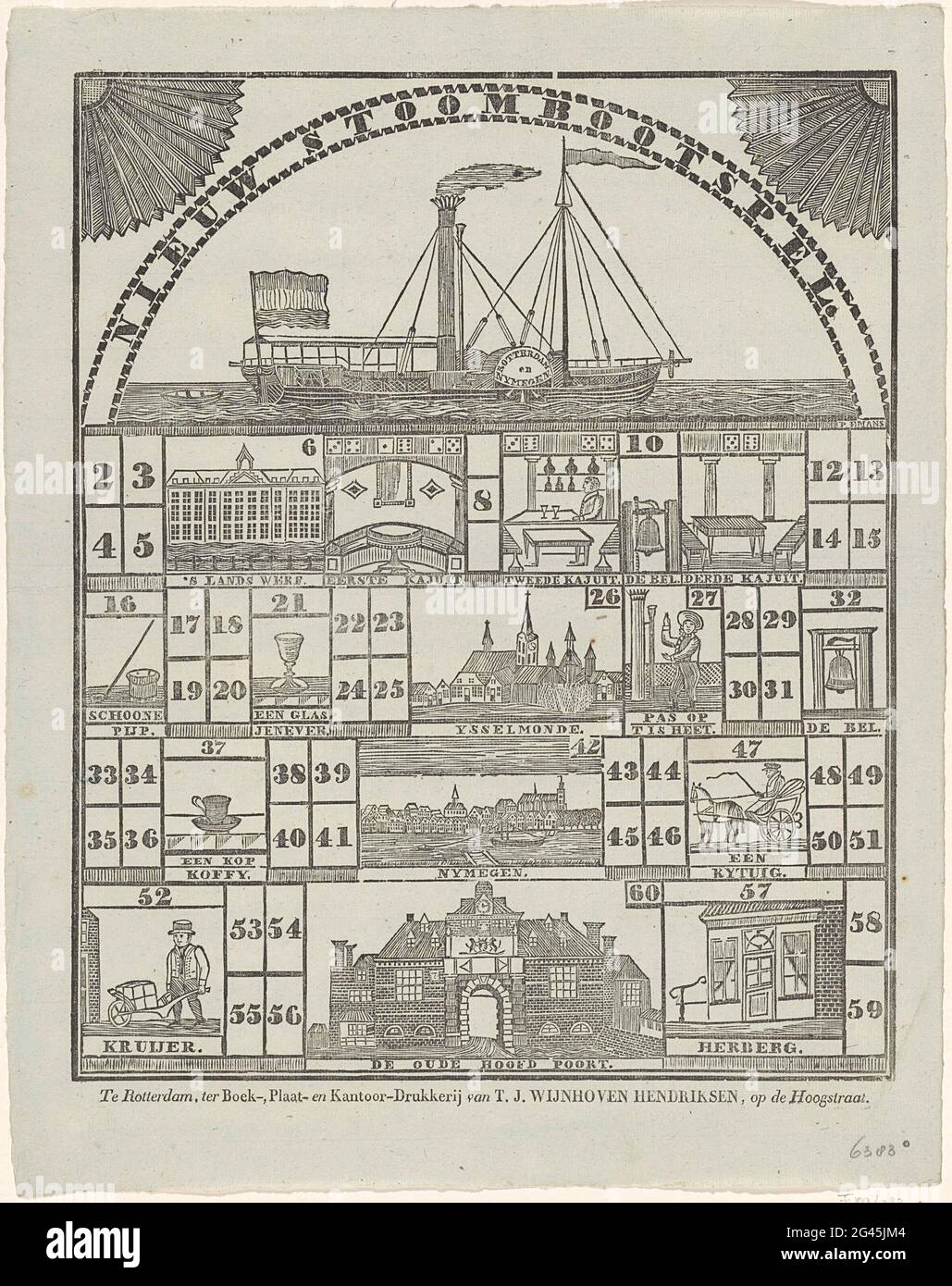 Steamboat game, ca. 1823-1829; New steamboat game. Board game called ...