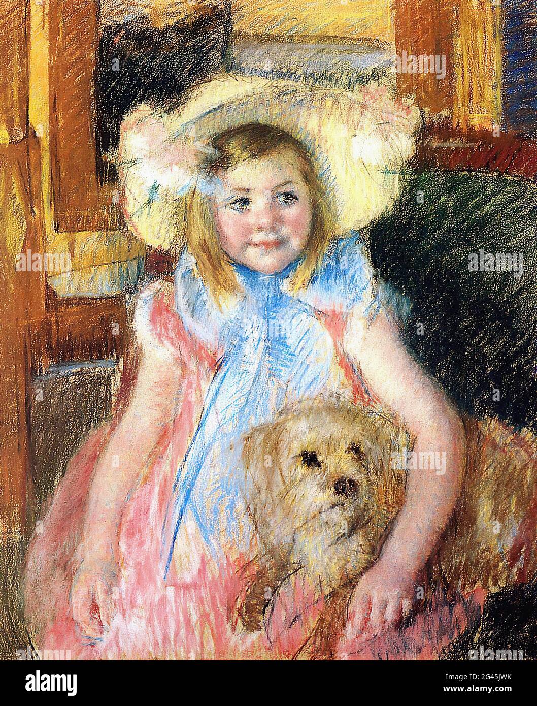 Mary Cassatt (1843-1826) - Sara Large Flowered Hat Looking Right Dog ...