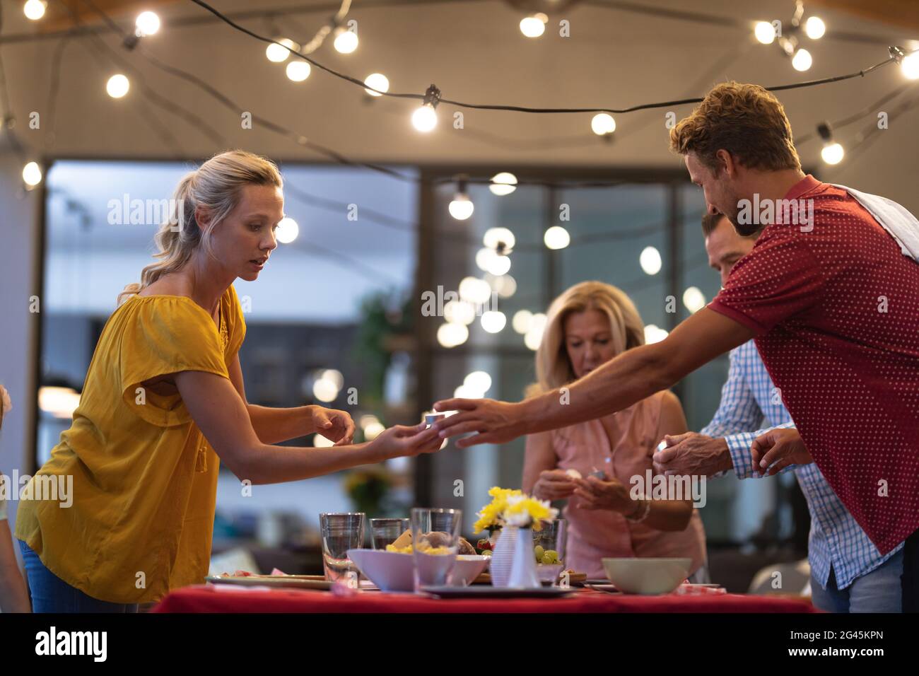 Multi-generation Caucasian family enjoying their time at home together ...