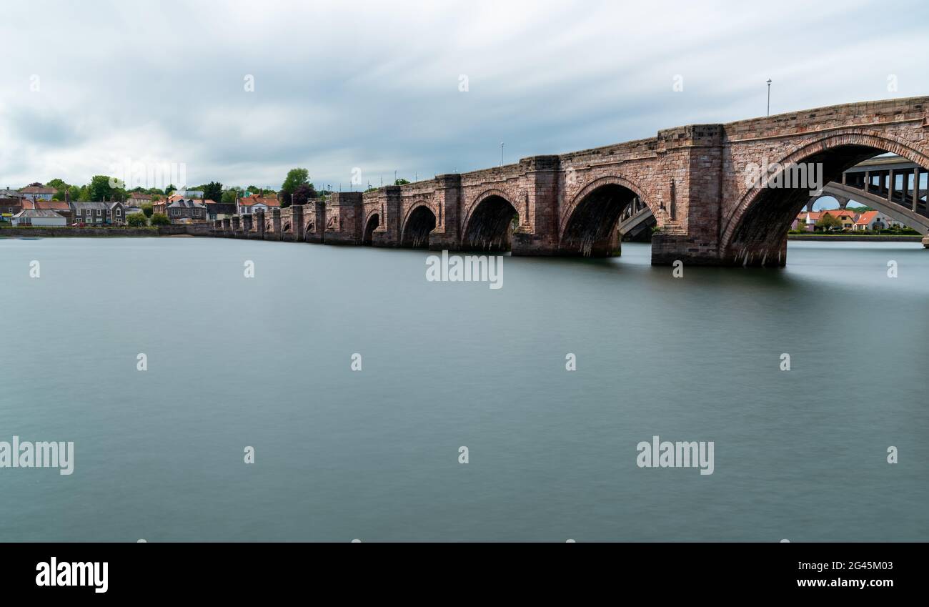 Berwick Bridge, also known as the Old Bridge, across River Tweed in ...