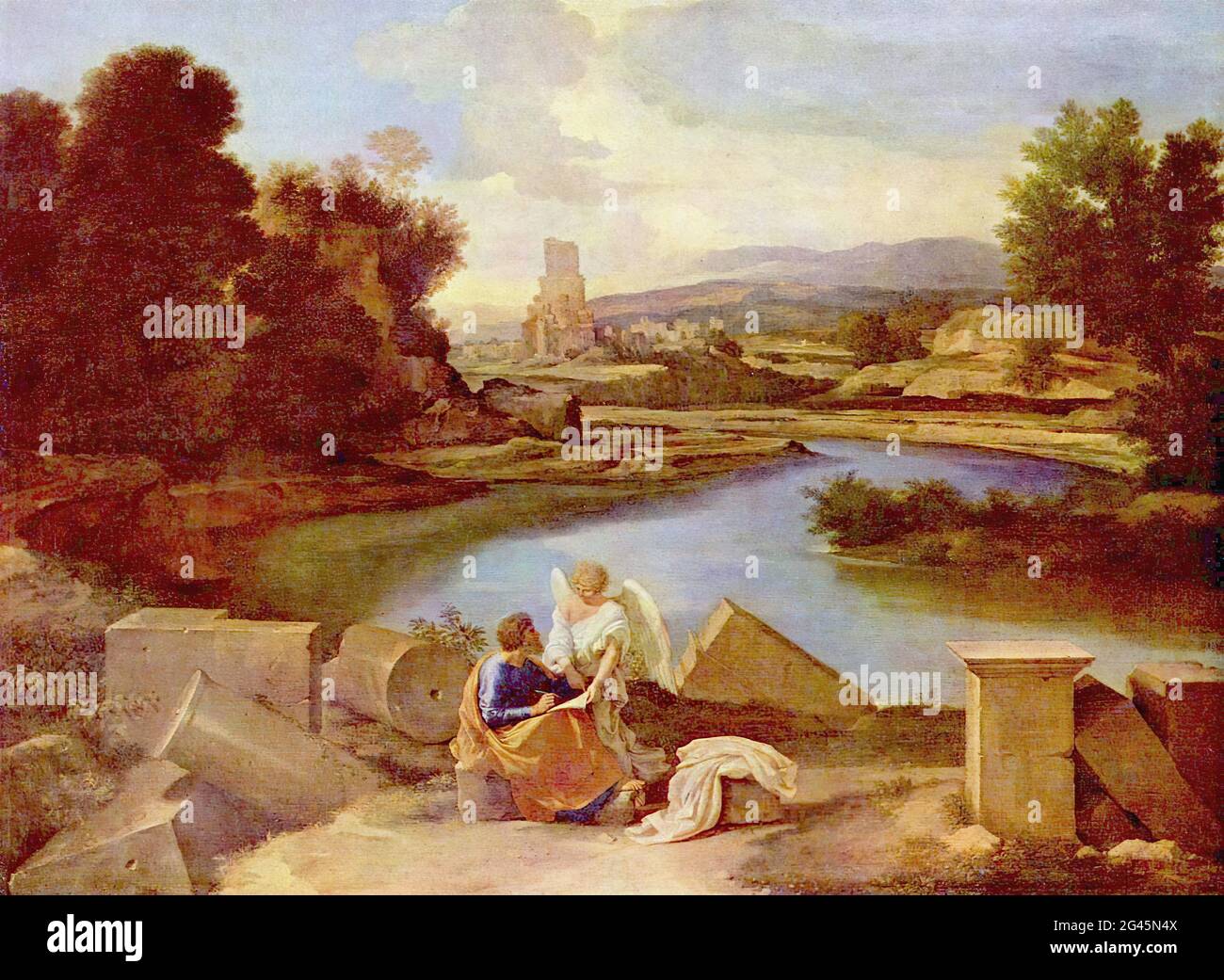 Nicolas Poussin - Landscape with St Matthew Angel C 1645 Stock Photo ...