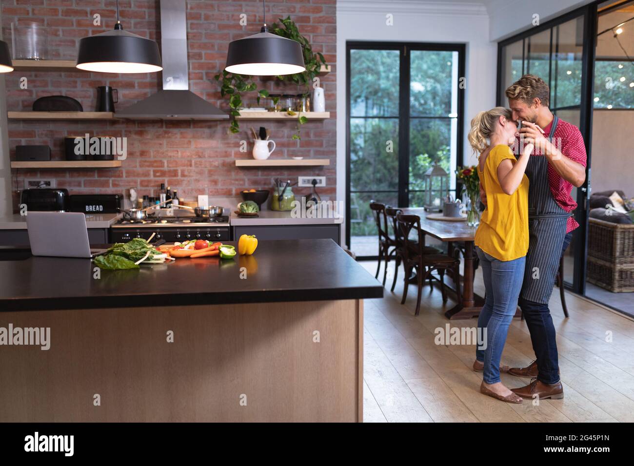 Caucasian couple dancing at home during coronavirus Covid19 pandemic ...