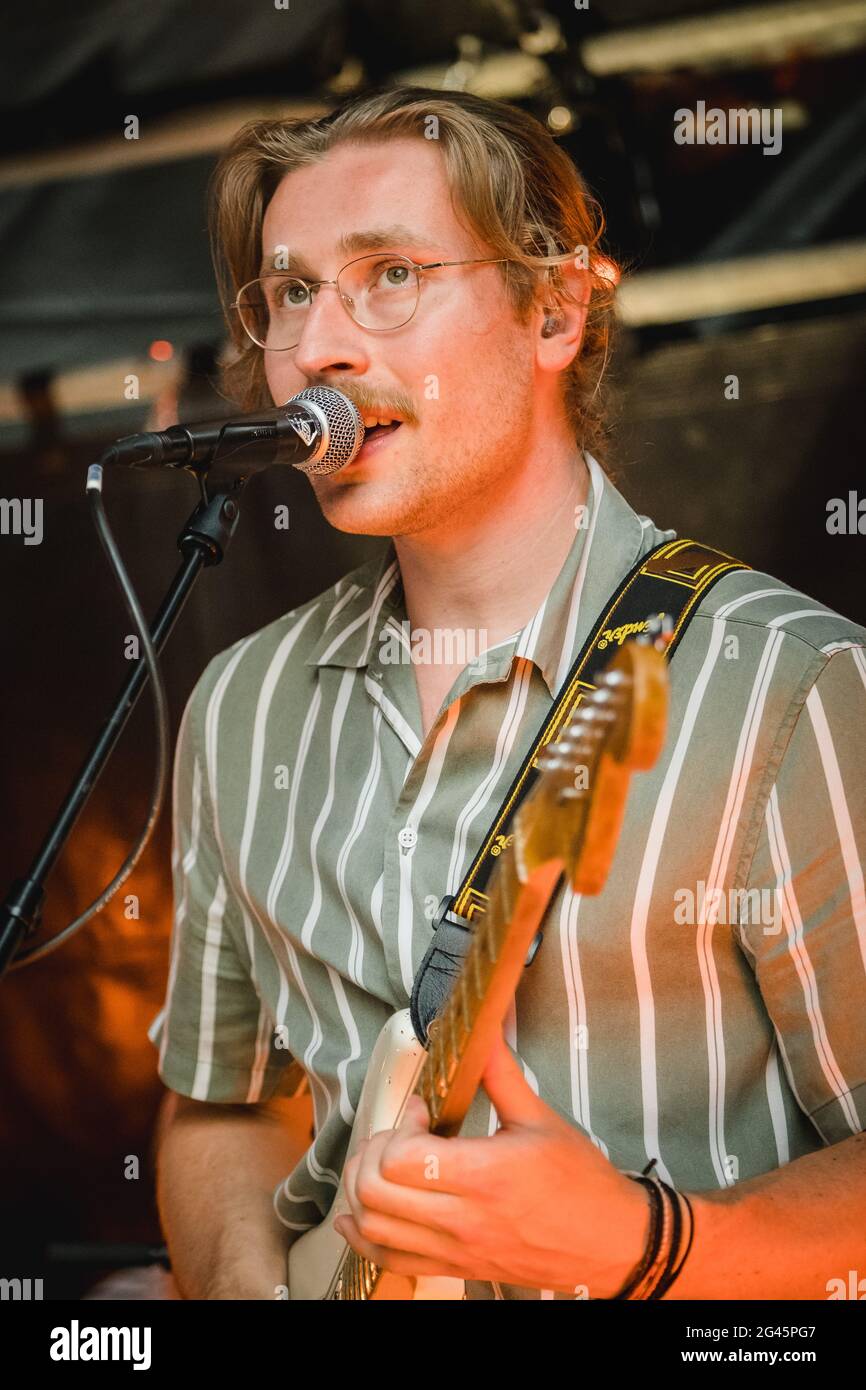 Bern, Switzerland. 18th June, 2021. The Swiss band Daens performs a ...