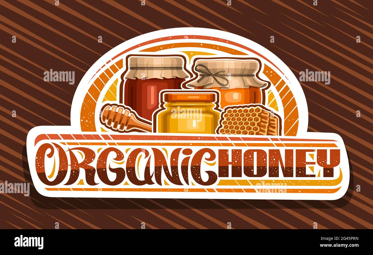 Vector logo for Organic Honey, decorative cut paper sign board with ...