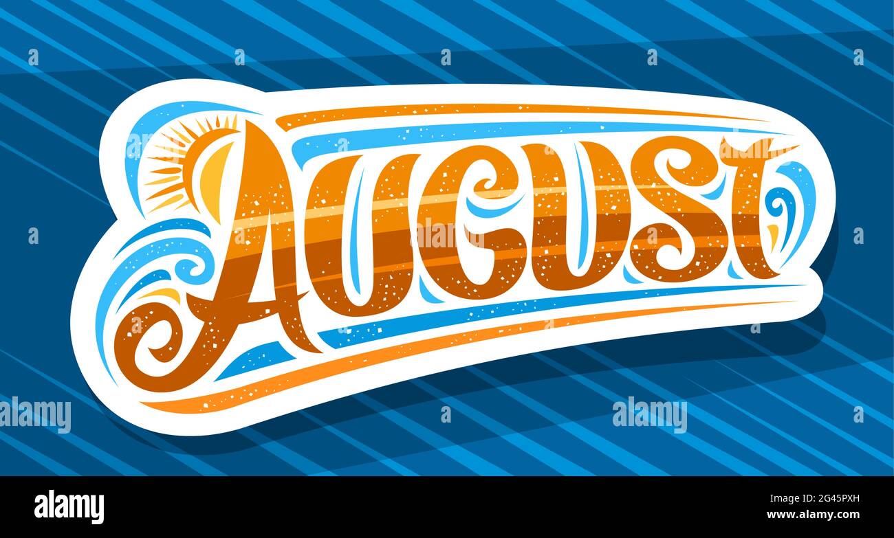Vector logo for August, decorative cut paper badge with curly ...