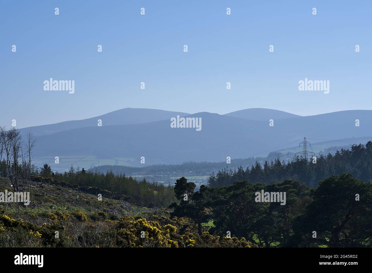 Beautiful bright view of Wicklow Mountains seen from Ballycorus lead ...
