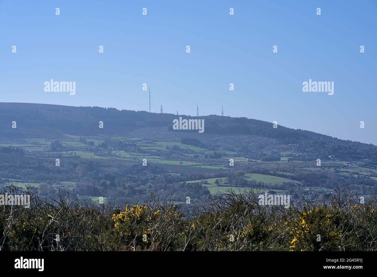Beautiful bright view of Three Rock Mountain with cellular antennas ...