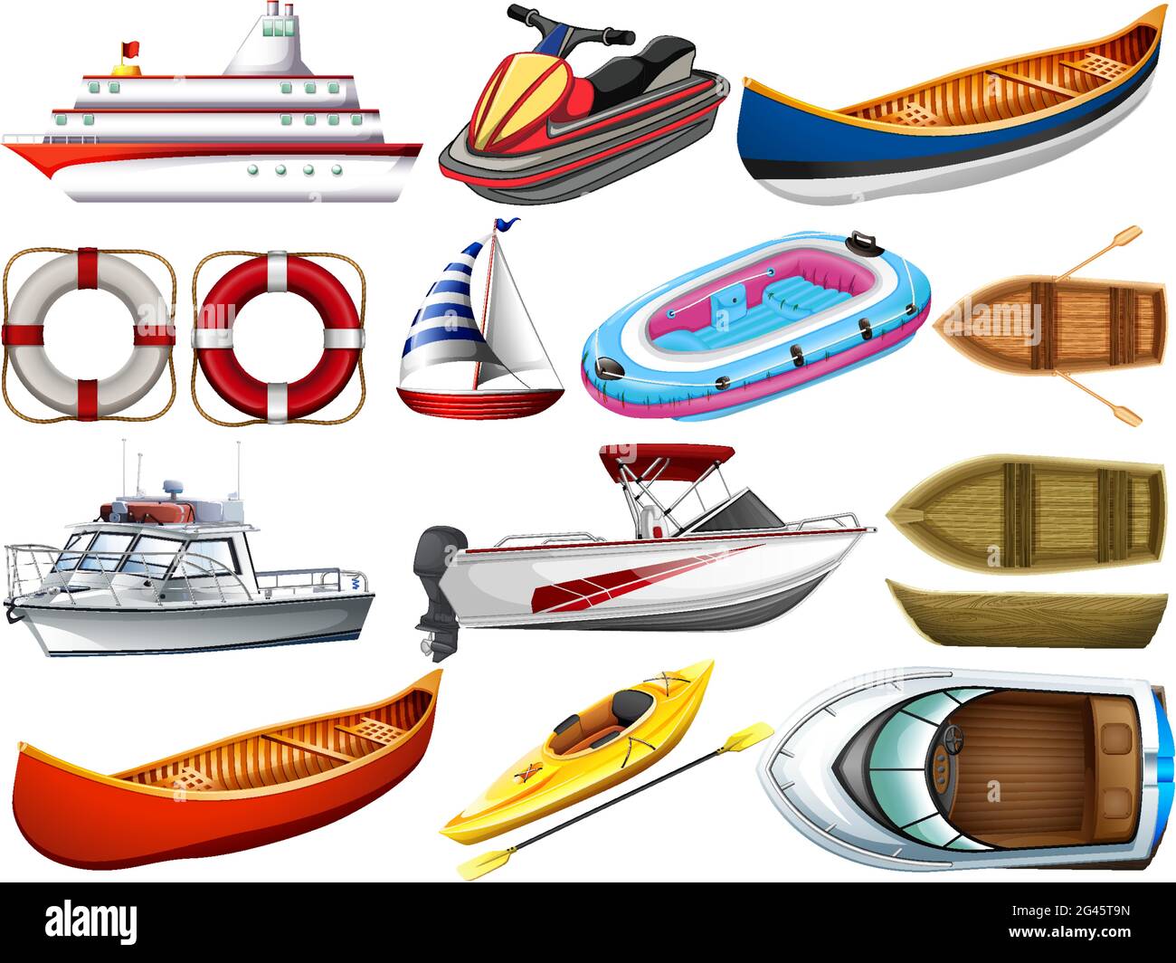 Set of different kind of boats and ship isolated on white background ...