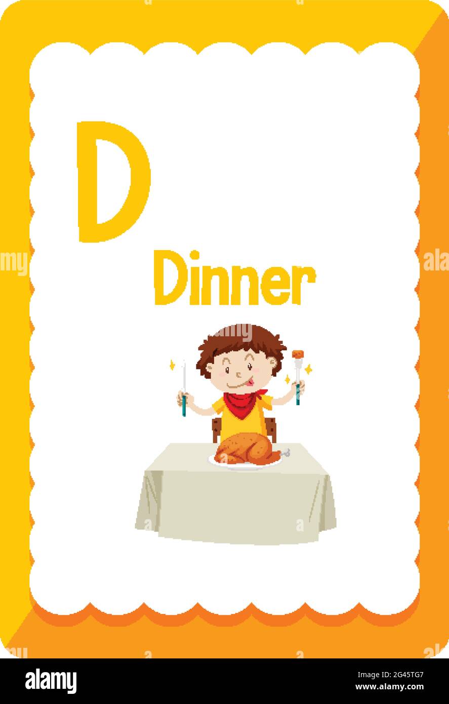 Alphabet flashcard with letter D for Dinner illustration Stock Vector ...