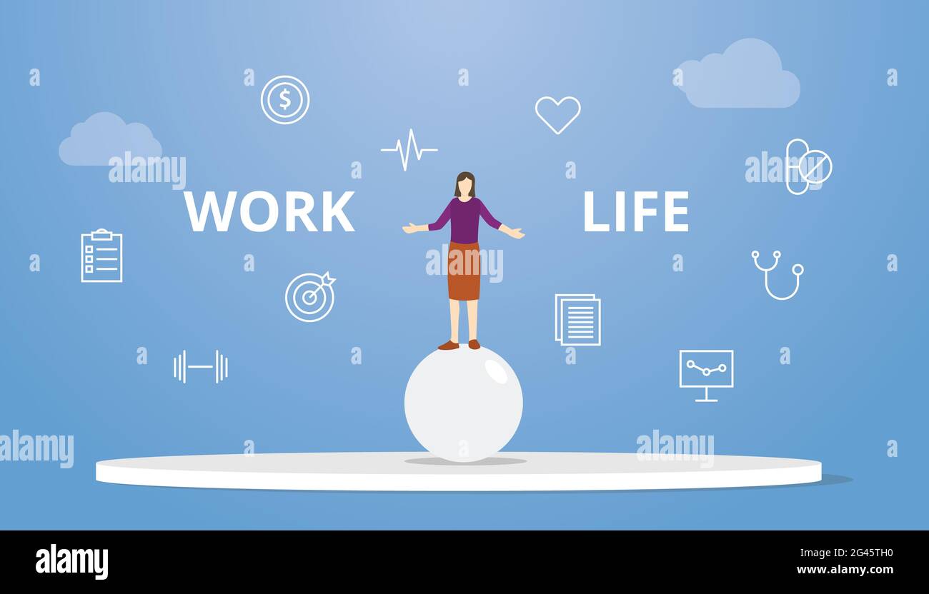work life balance concept woman circus on top of sphere balls with ...