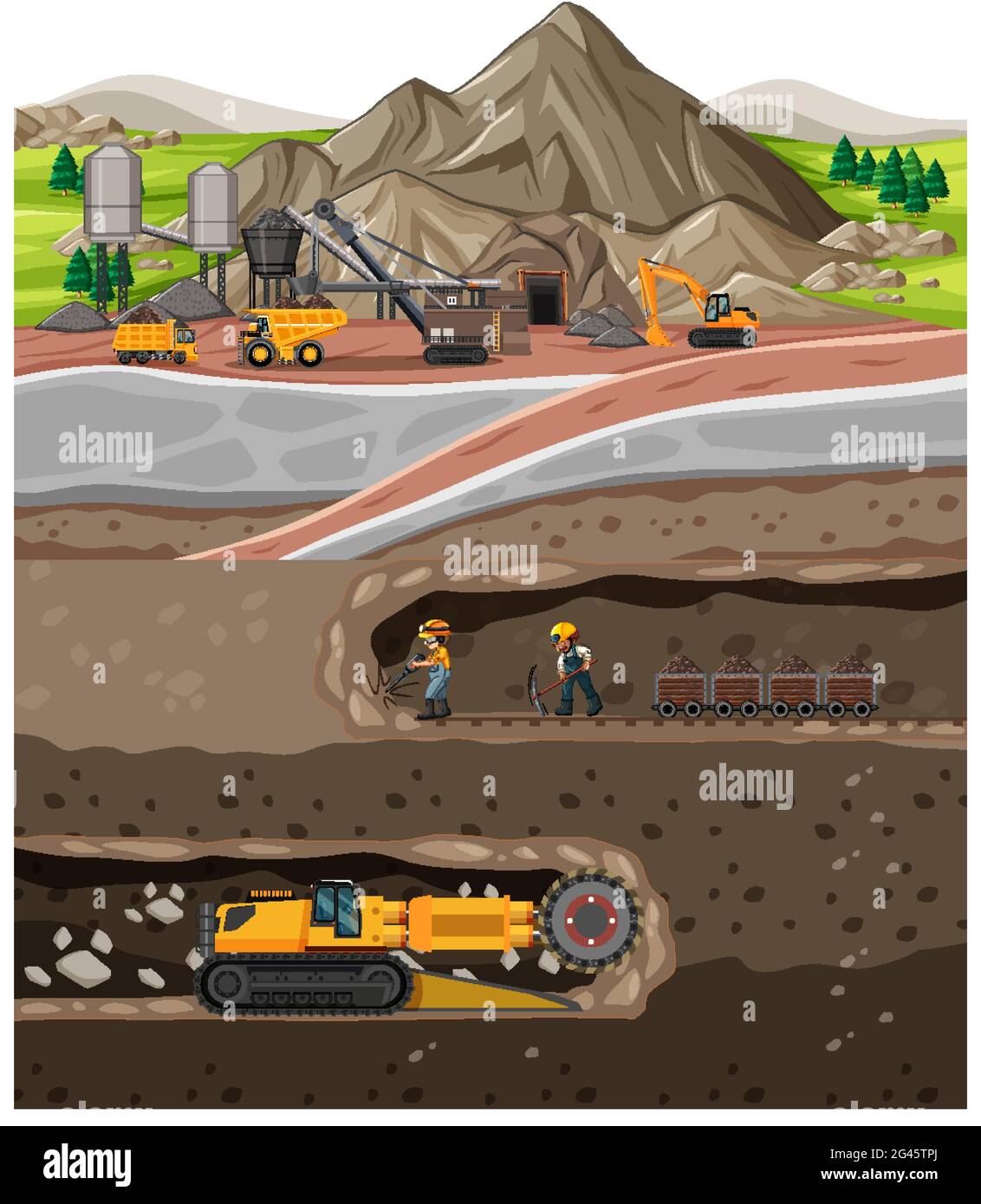 Landscape of coal mine industry with underground illustration Stock ...