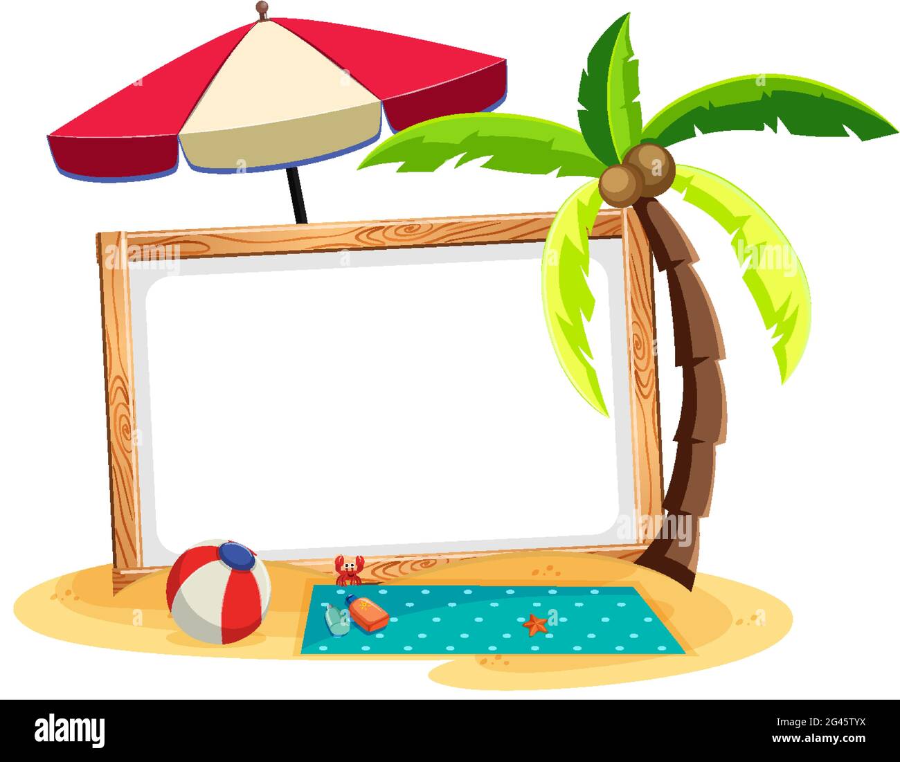Summer beach theme with blank banner isolated on white background ...
