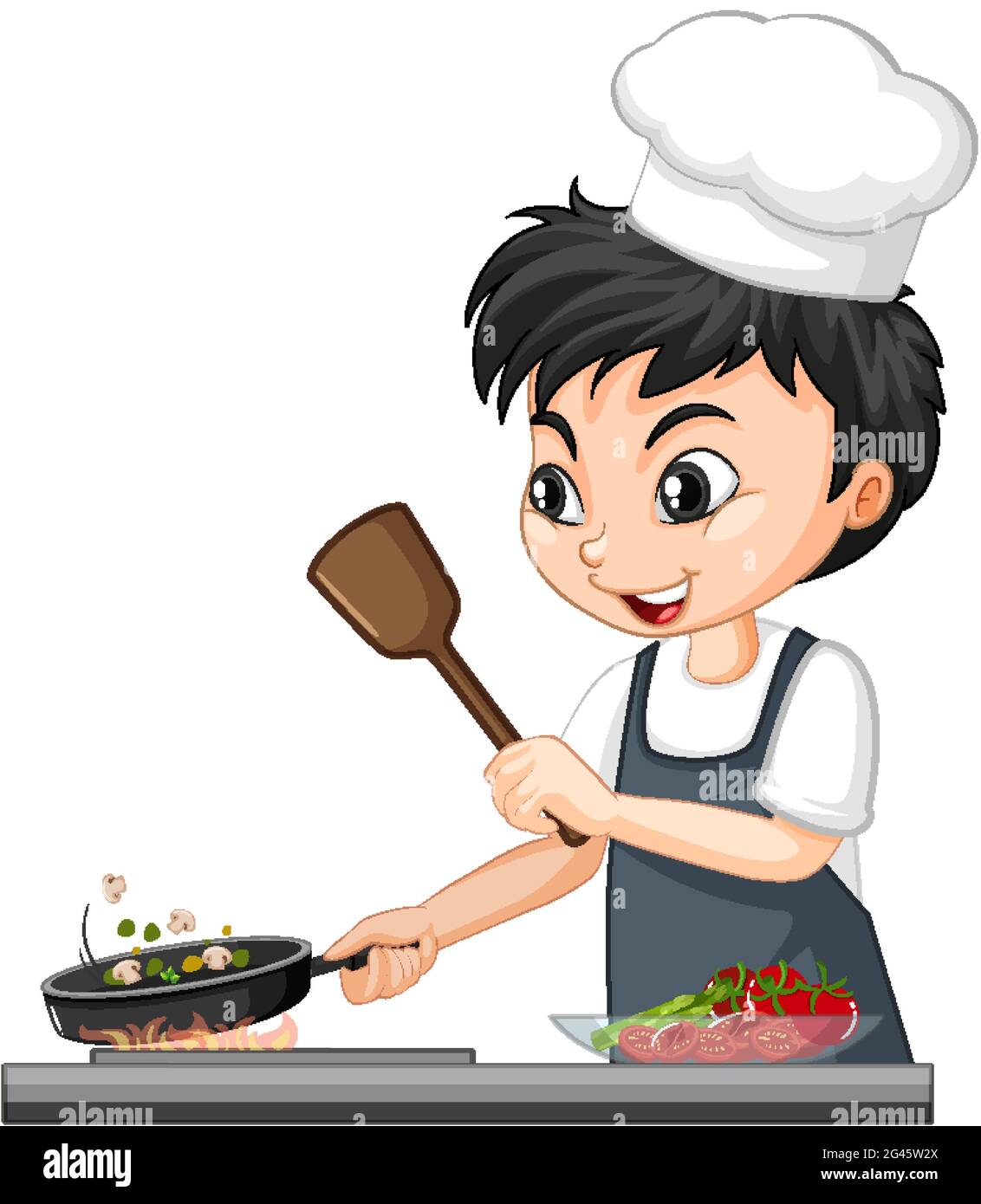 Cartoon character of a chef boy cooking food illustration Stock Vector ...