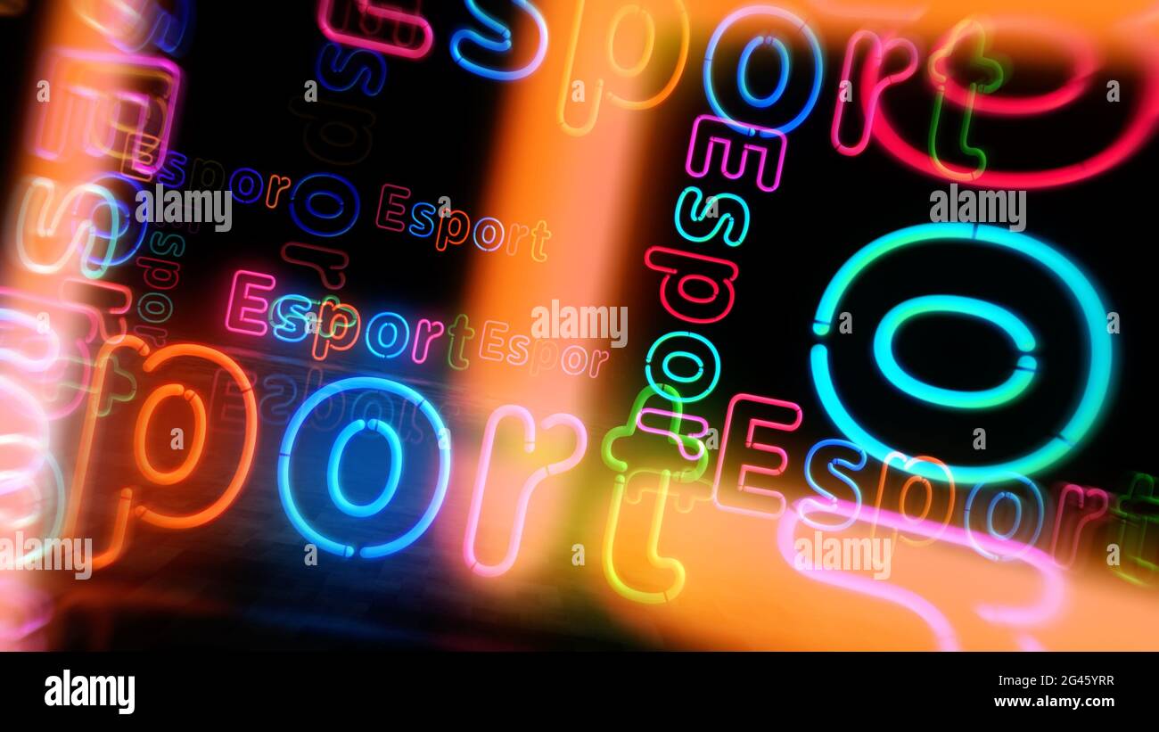 Esport neon symbol. Light color bulbs with retro nightlife city game ...