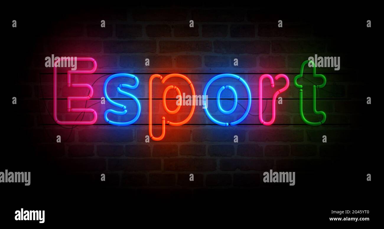 Esport neon symbol. Light color bulbs with retro nightlife city game ...