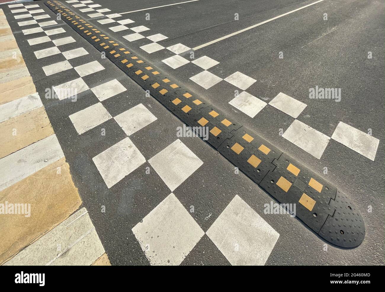 speed bump on the city road. asphalt barrier, safety obstacle Stock ...