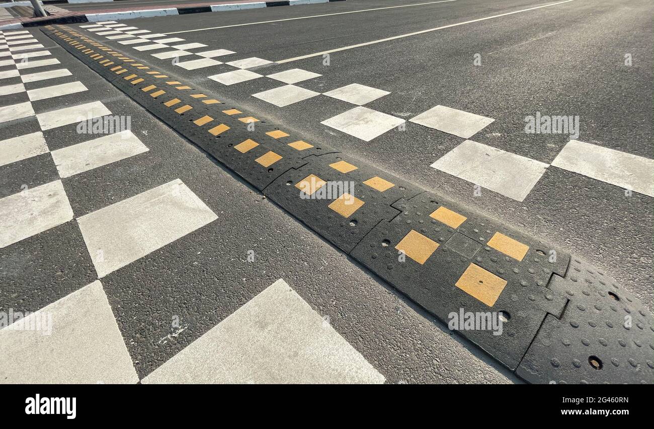 speed bump on the city road. asphalt barrier, safety obstacle Stock ...