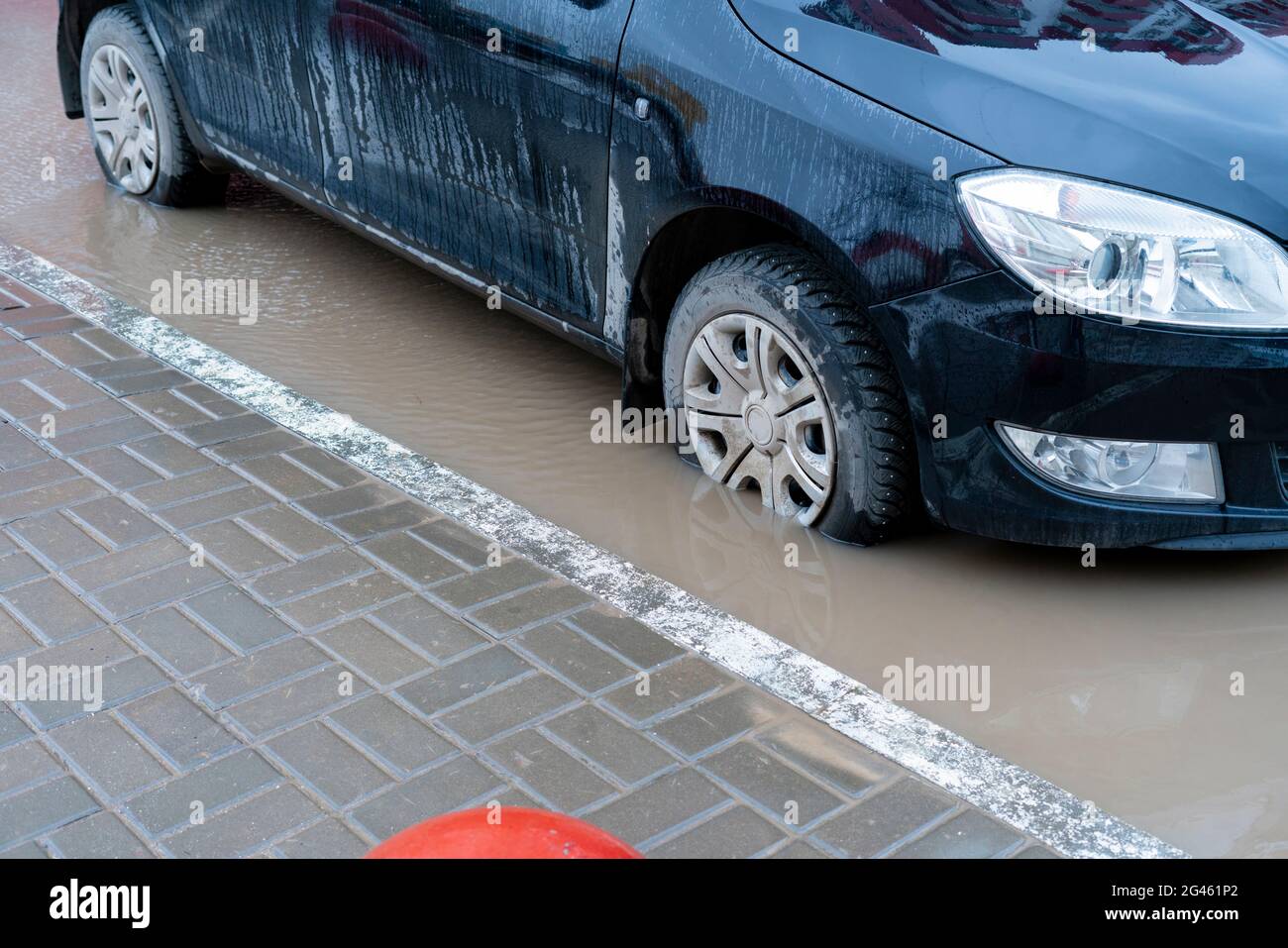 cars move in water road, flood disaster outside Stock Photo - Alamy