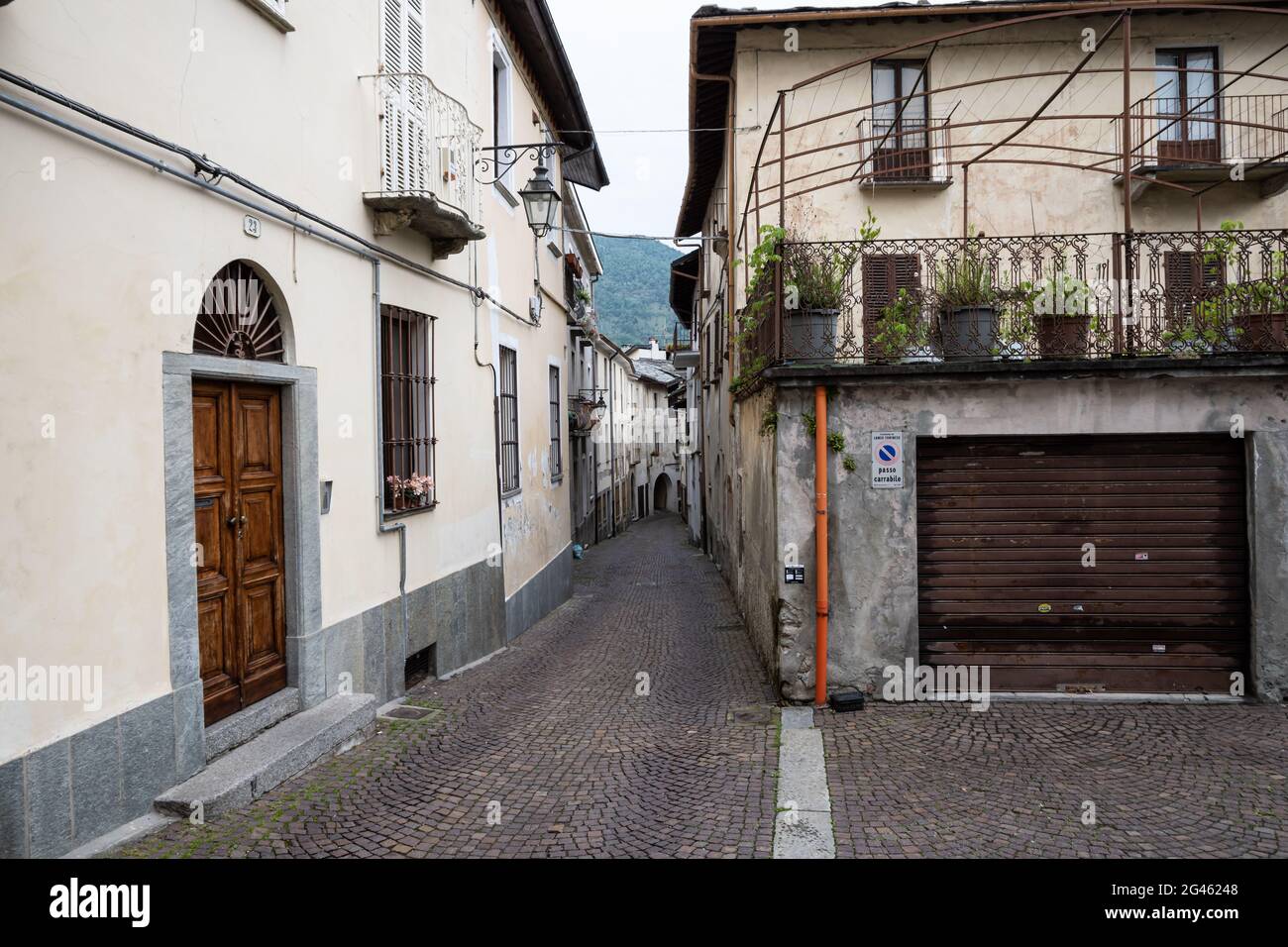 Lanzo-italy-June 2021 The historic center of the characteristic village ...