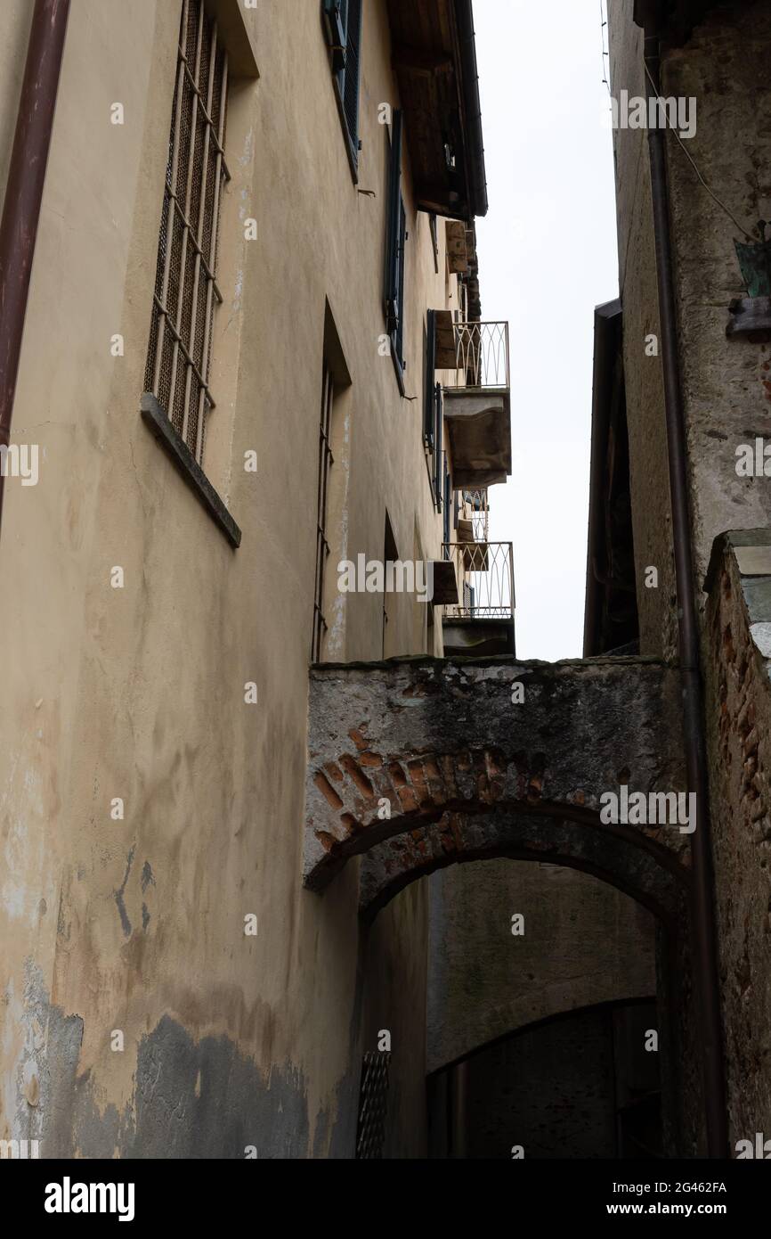 Lanzo-italy-June 2021 The historic center of the characteristic village ...