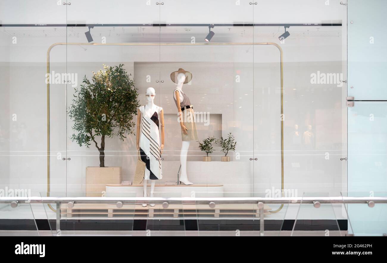 window glass case in the shop with manequins showing new clothes Stock ...