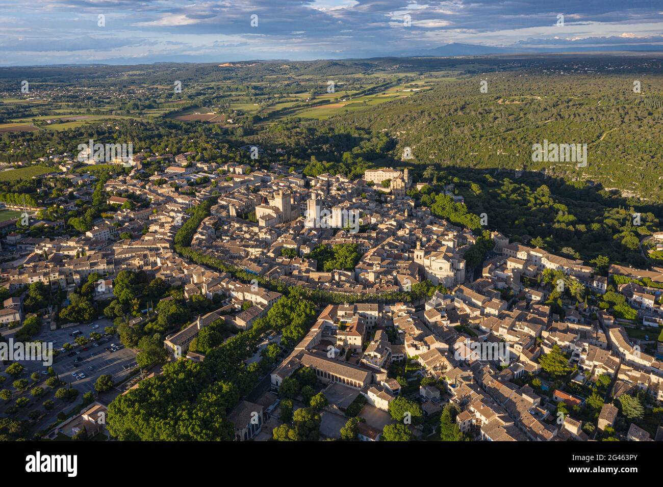 Aerial view of the historic town of Uzes, France Stock Photo - Alamy
