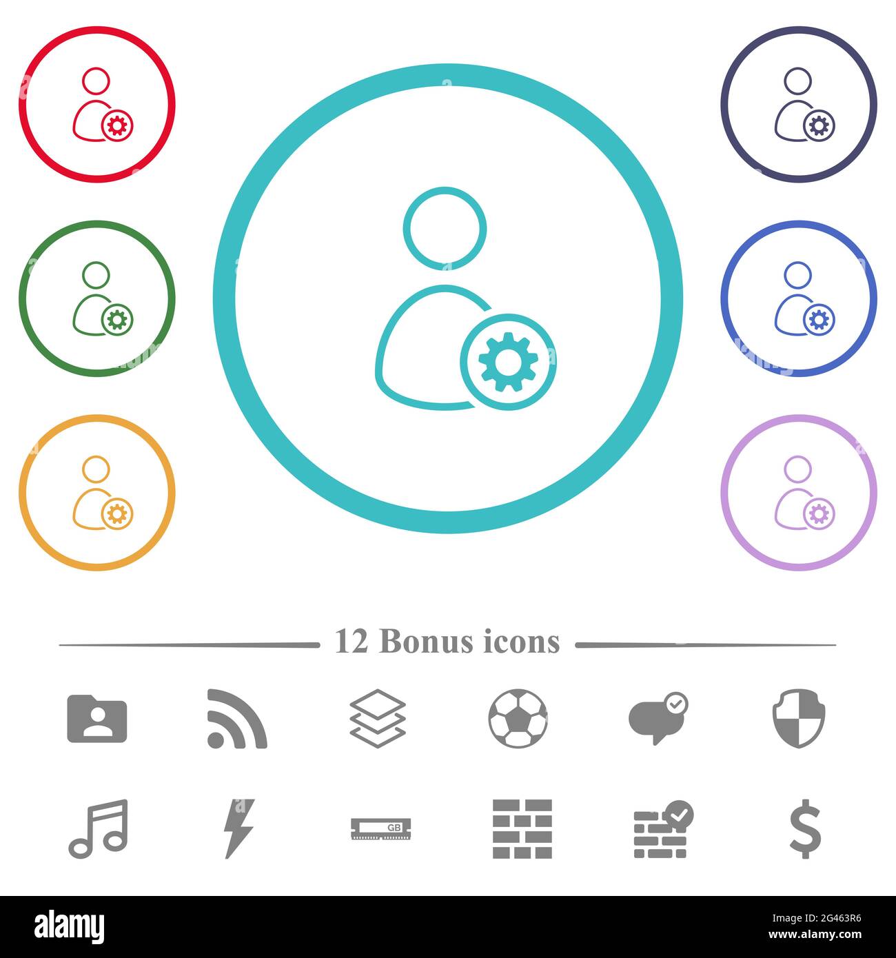 User settings outline flat color icons in circle shape outlines. 12 ...