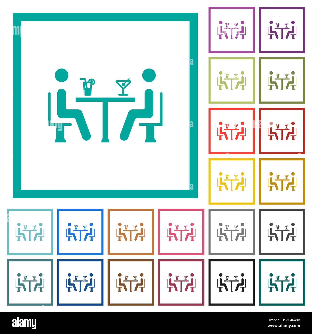 Cocktail bar flat color icons with quadrant frames on white background ...