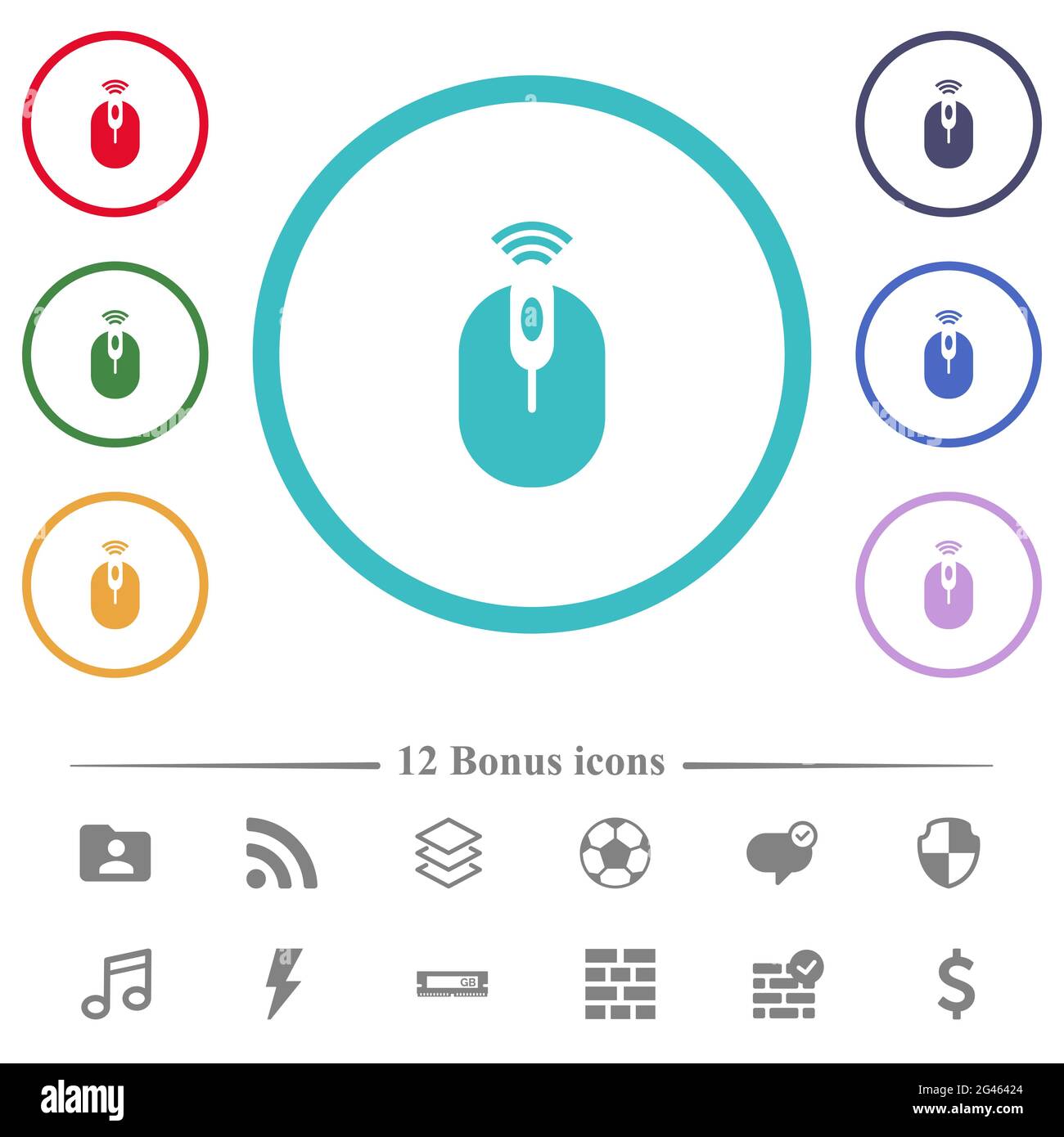 Wireless computer mouse flat color icons in circle shape outlines. 12 ...