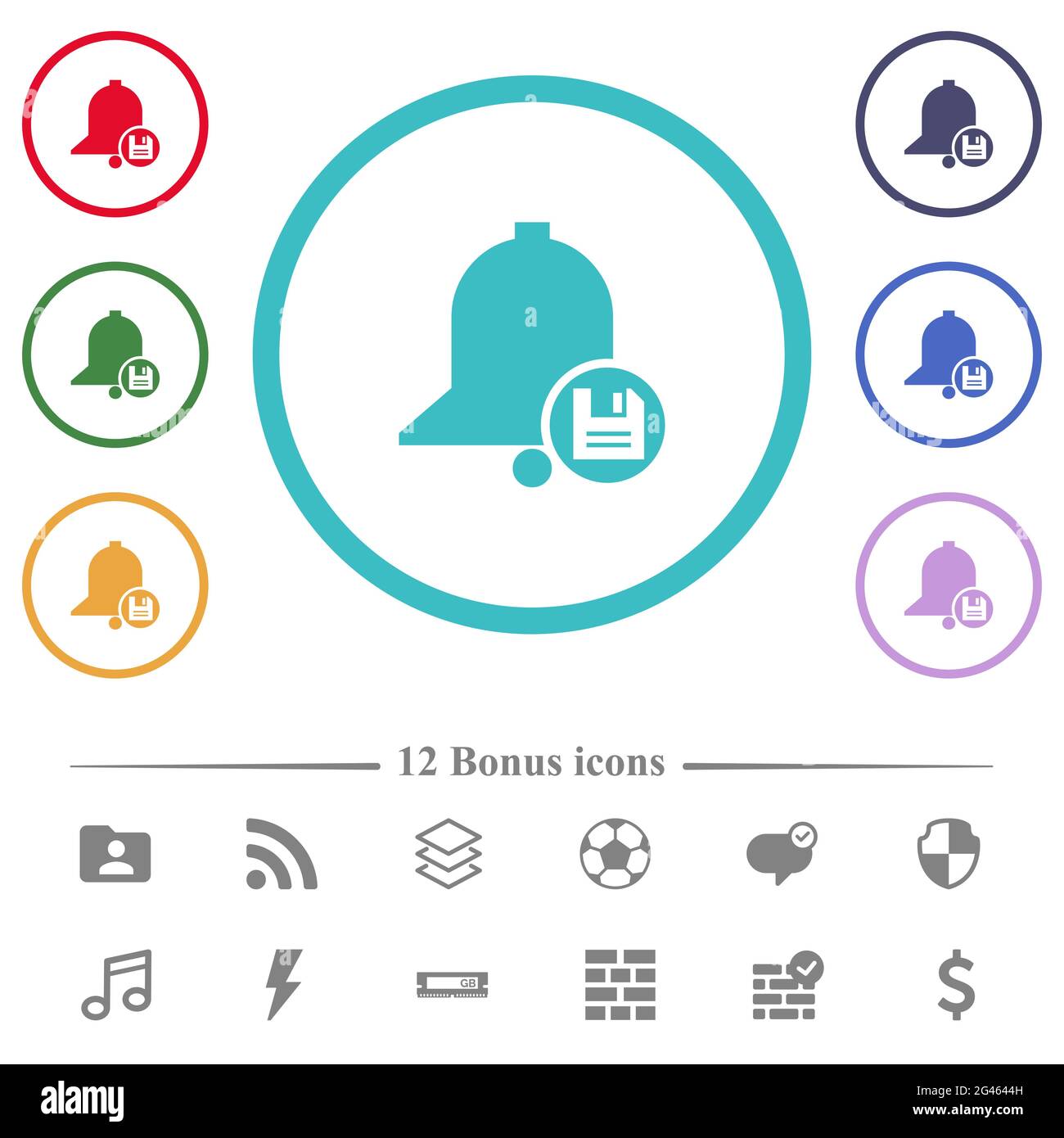 Save reminder flat color icons in circle shape outlines. 12 bonus icons ...