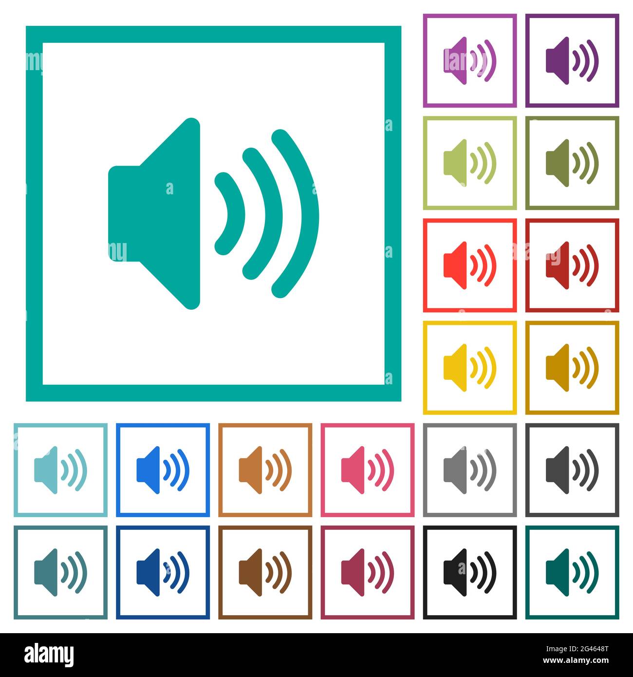 Volume flat color icons with quadrant frames on white background Stock ...