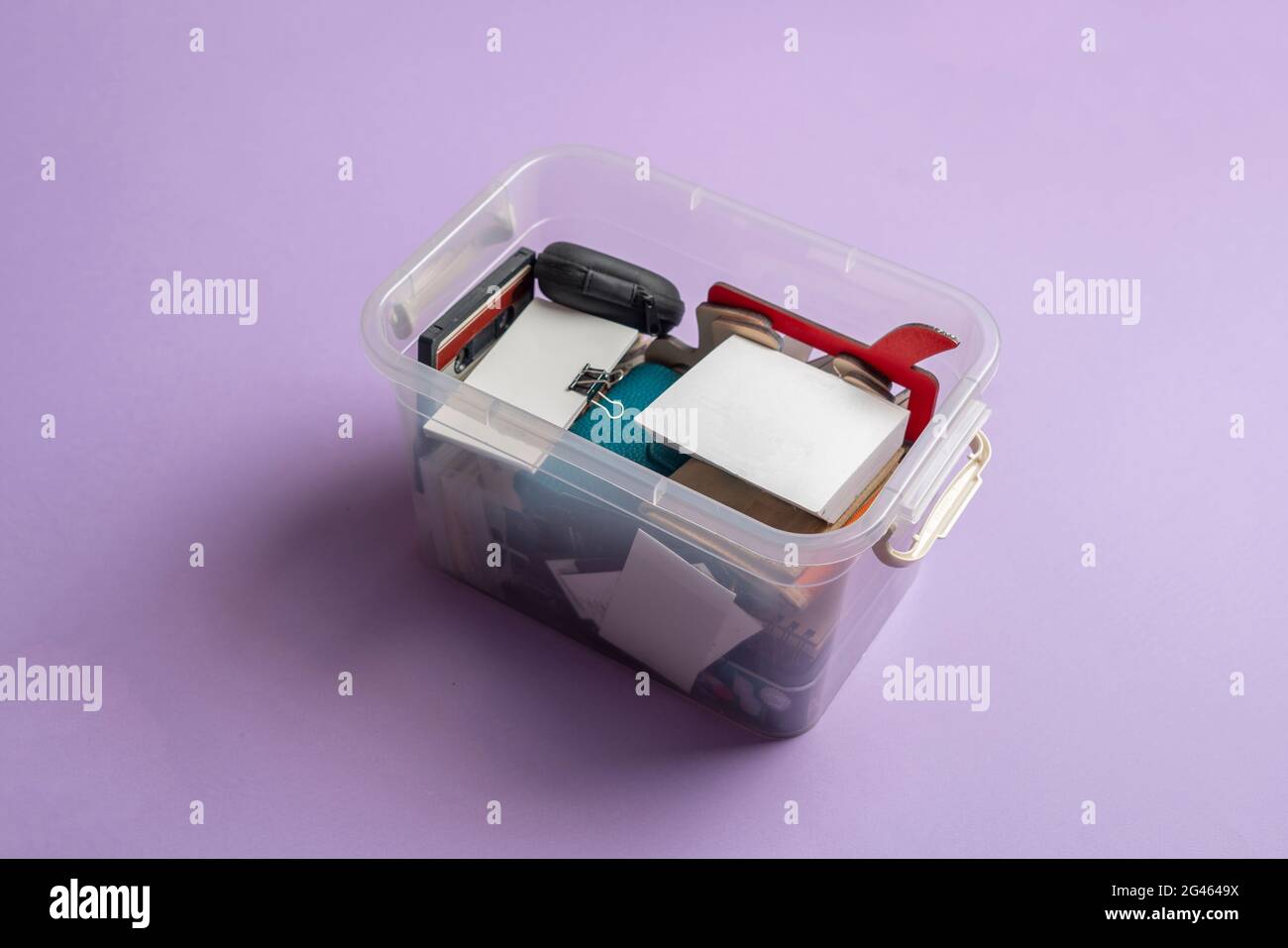 transparent plastic container box with some things at home Stock Photo ...