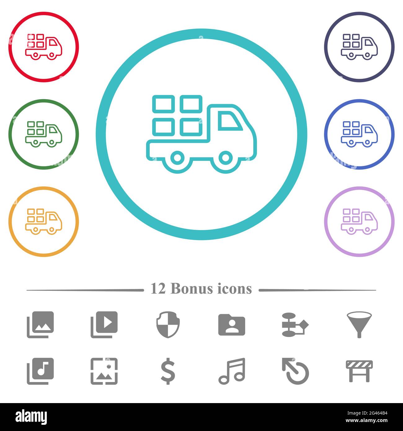 Transport outline flat color icons in circle shape outlines. 12 bonus ...