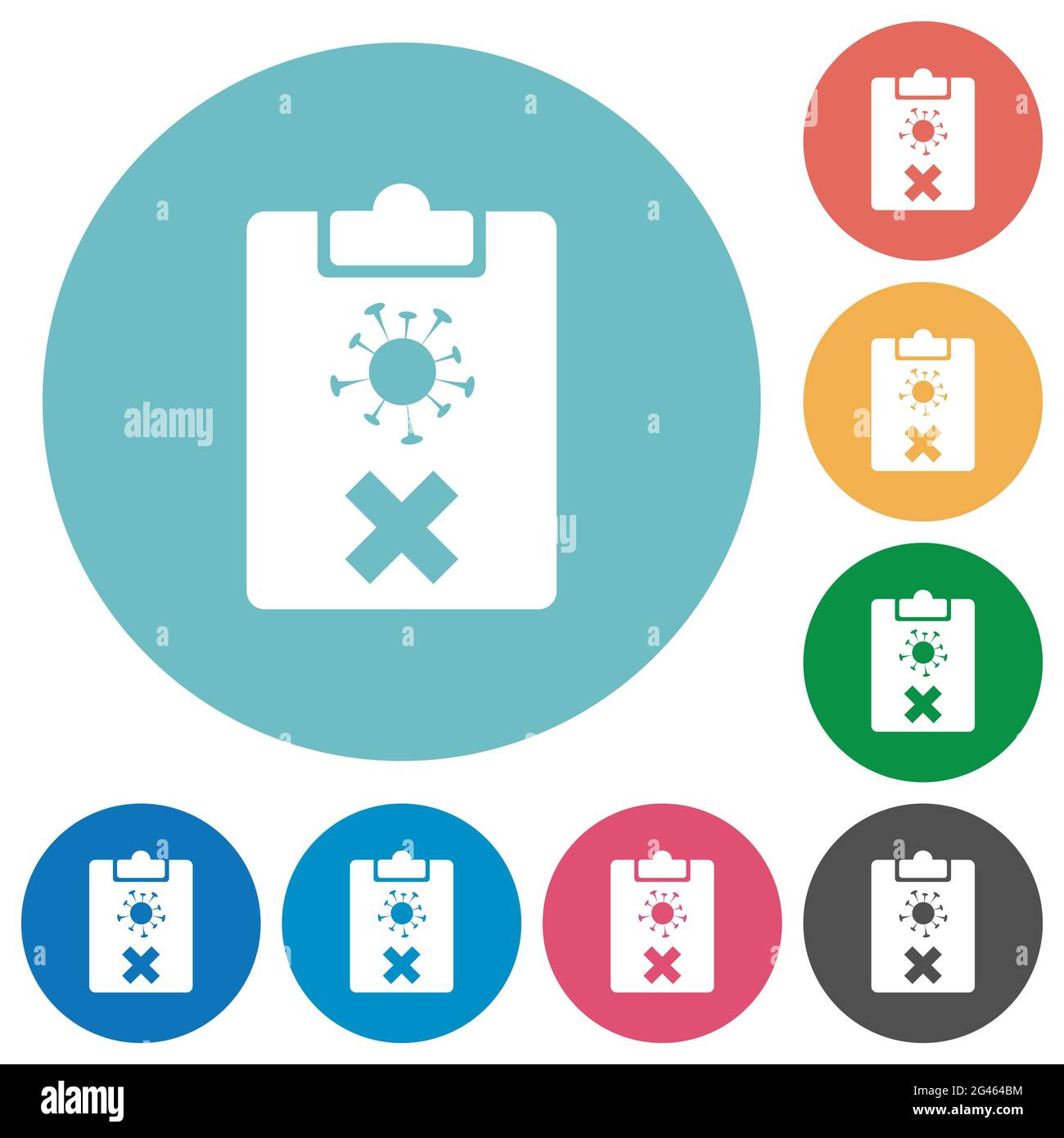 Covid test failed flat white icons on round color backgrounds Stock ...