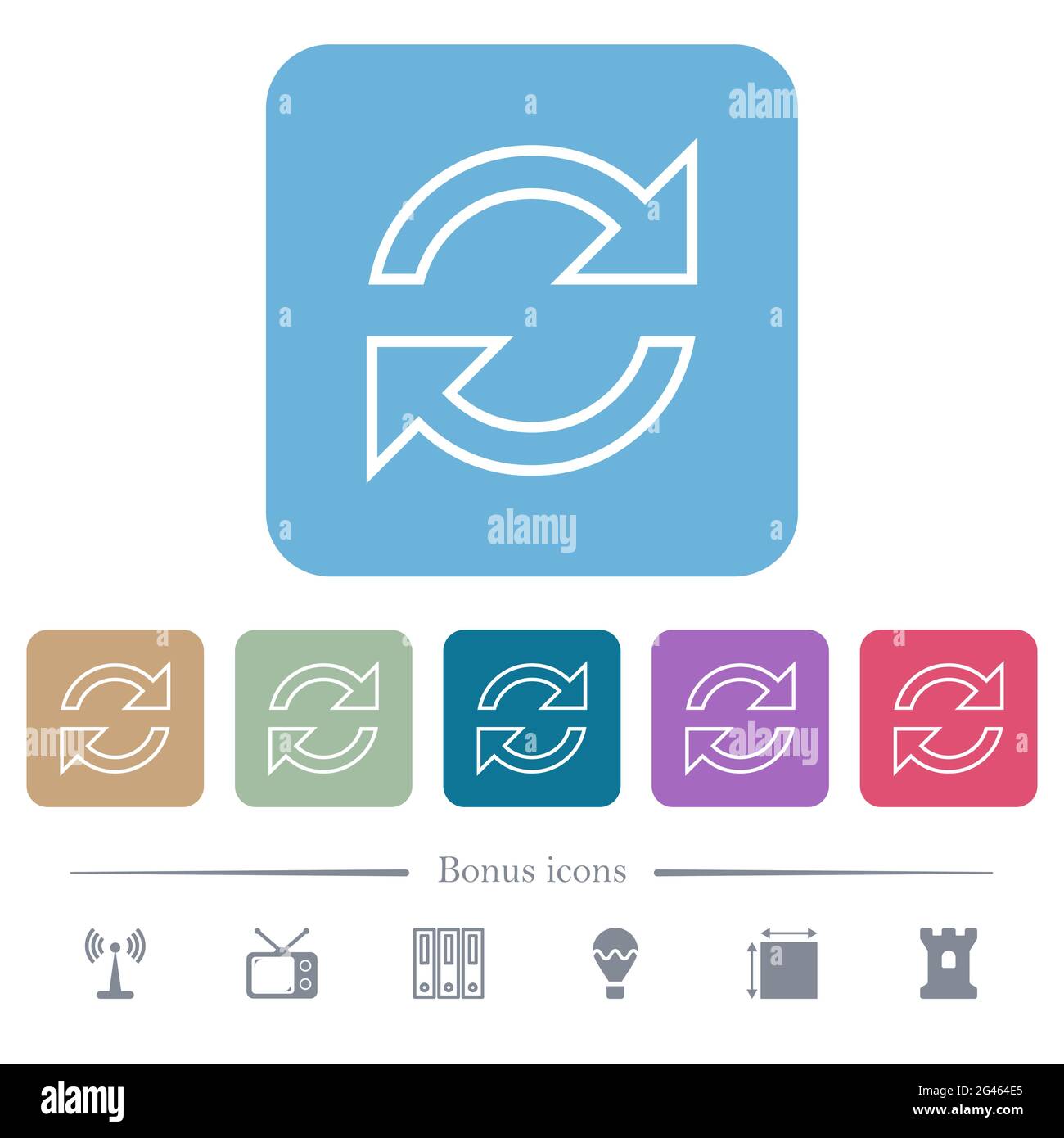 Refresh arrows outline white flat icons on color rounded square ...