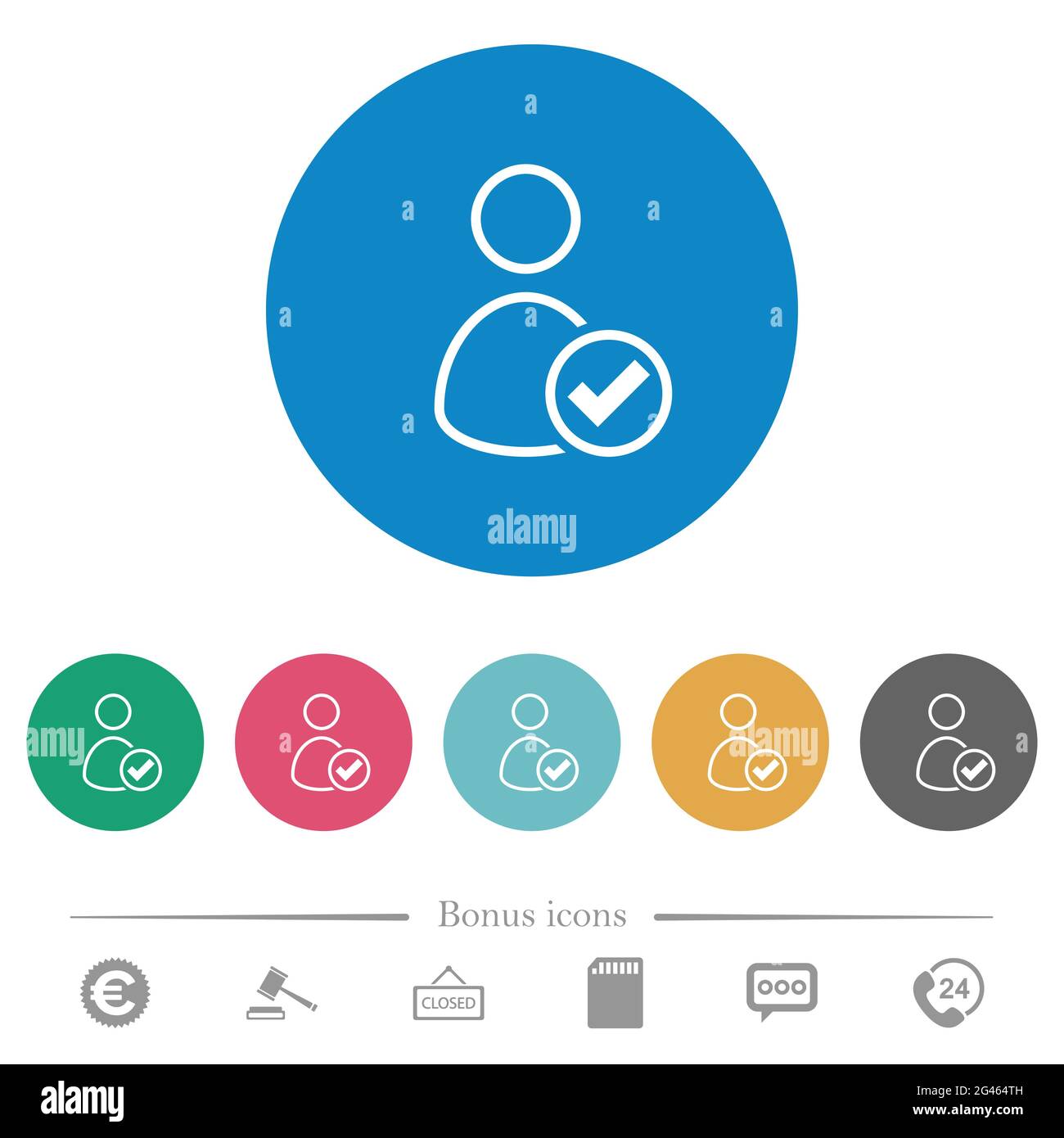 User OK flat white icons on round color backgrounds. 6 bonus icons ...