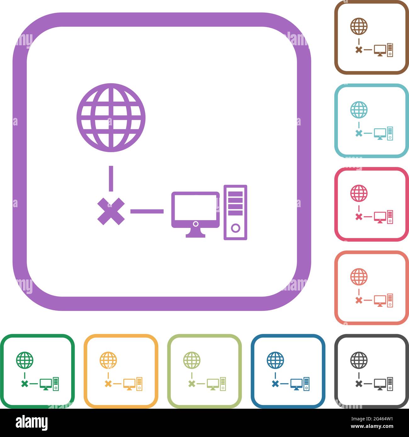 Offline computer simple icons in color rounded square frames on white ...