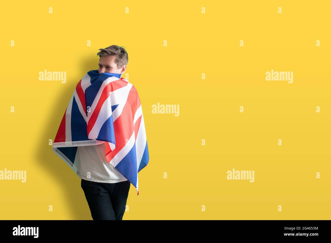 male person with a UK national flag, patriotism and freedom concept ...
