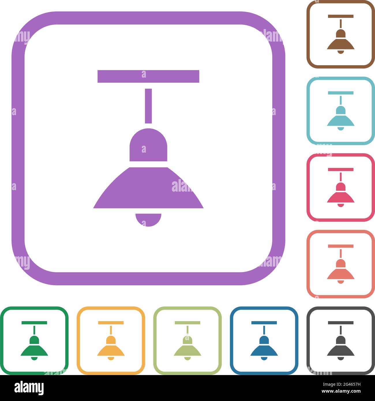 Chandelier simple icons in color rounded square frames on white ...