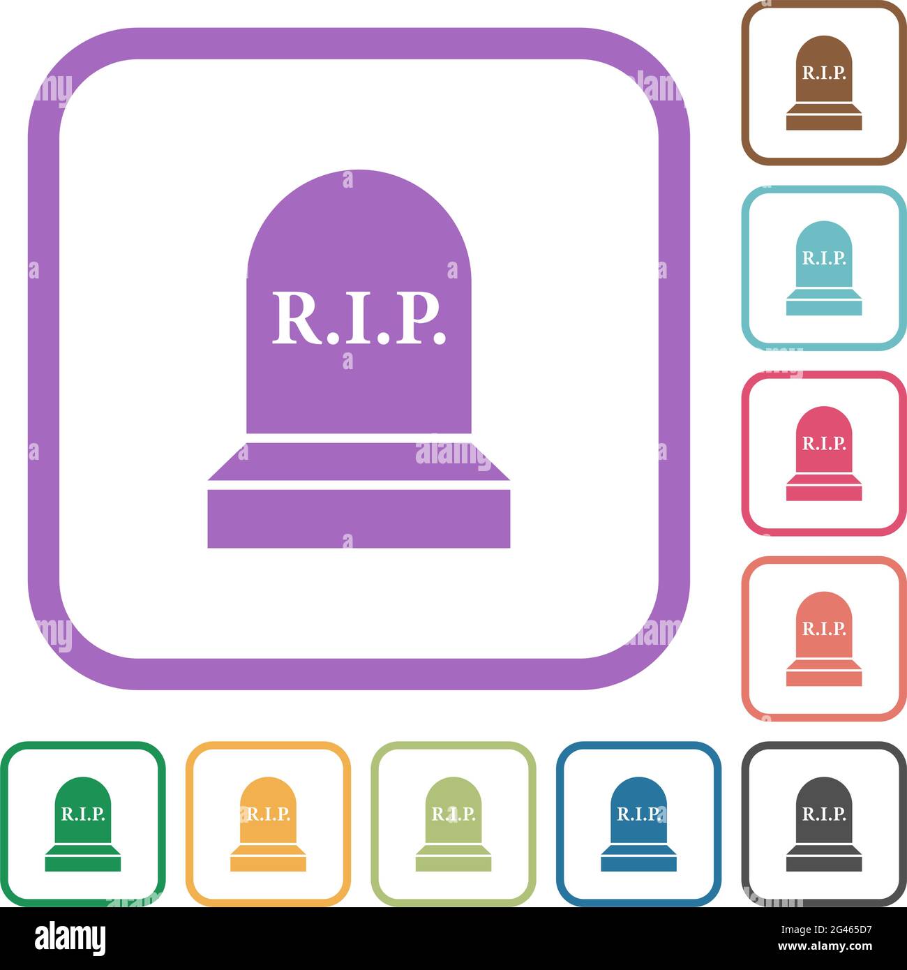 Tombstone with RIP simple icons in color rounded square frames on white ...