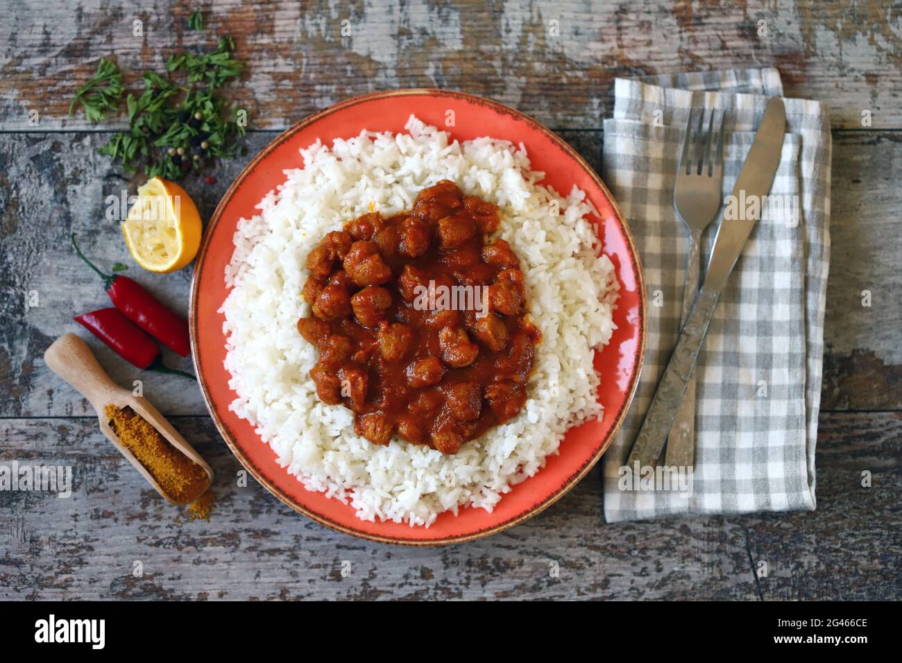 Vegan curry rice on a plate. Healthy food. Diet Stock Photo - Alamy