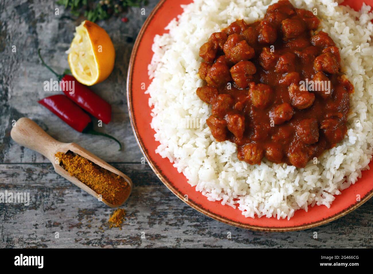 Vegan curry rice on a plate. Healthy food. Diet Stock Photo - Alamy